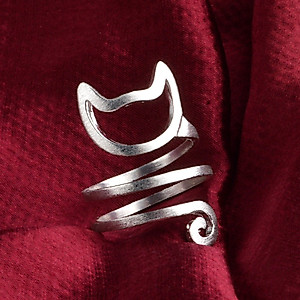 Cute Cat Ring Women Girl Wrap Finger Ring Adjustable Ring Jewelry (Silver, One Size)