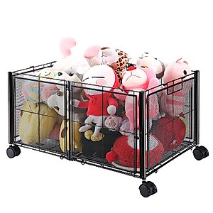 HoCorn Toy Storage and Organizer with 4 Slient Wheels, Foldable Toy Chest, Large Capacity Rolling Toy Chest for Boys Girls, Metal Collapsible Toy Storage Bin,1-Minute Assembly Toy Bin, 1 Pack