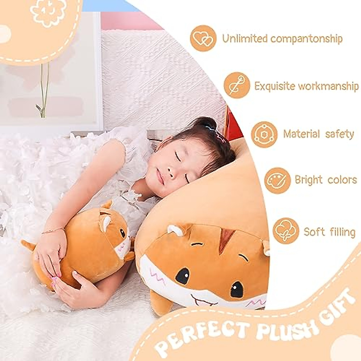 AIXINI 8 inch Cute Yellow Hamster Plush Stuffed Animal Cylindrical Body Pillow,Super Soft Cartoon Hugging Toy Gifts