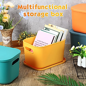 Hoolerry 8 Pieces Colorful Storage Bins with Lid and Handle, Plastic Stackable Baskets Desktop Cube Box Cubby Bins Containers for Shelf Cabinet Bedroom Office (Multi-colored,10.2 x 7 x 6.3 Inch)