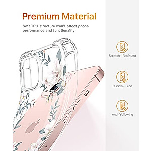 GVIEWIN Designed for iPhone 13 Case 6.1 Inch, with Tempered Glass Screen Protector + Camera Lens Protector Clear Flower Soft & Flexible Shockproof Floral Women Phone Cover（Magnolia/White）