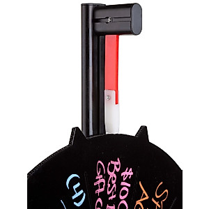 Displays2go Prize Wheel for Tabletop Use with 12 Prize Slots, 27" Glossy Black Write-on Surface Works with Wet-Erase and Liquid Chalk Markers (Not Included), Plastic Flapper, Black Aluminum Stand