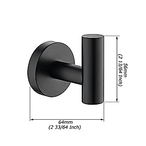 2 Pack Bath Towel Hooks Wall Mounted Robe Hook for Bathroom Kitchen SUS304 Stainless Steel Coat Clothes Hooks Rustproof (Matt Black) 2.2 x 1.97 x 2.52 Inch (6308)