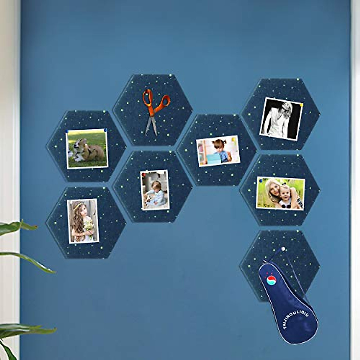 Fovasen Hexagon Felt Board Tiles Self Adhesive Wall Bulletin Boards Felt Memo Board Notice Board Felt Pin Board Tiles with Push Pins for Home Office Classroom Wall Decal Creative Decor, Star 8 Pcs