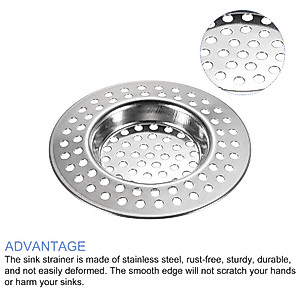 METALLIXITY Kitchen Bathroom Sink Strainer(2.95" x 0.3"), Bathtub Hair Catcher Stainless Steel Sink Drain Strainer for Bathroom, Lavatory, Balcony, Silver Tone
