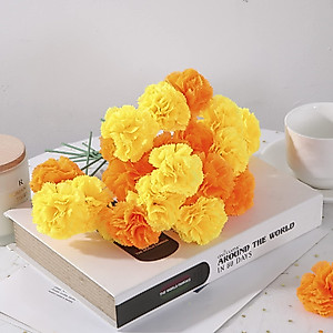 Starryle Marigold Flowers 50Pcs Large Silk Artificial Marigold Flower Heads for Diwali Festival Indian Wedding Party Day of The Dead Dia de Los Muertos ofrenda Altar DIY Decor (Orange, 3.54 inch)