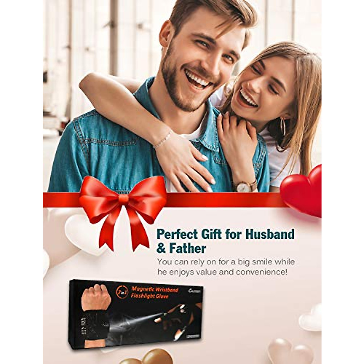 Gifts for Men/Dad, Cool Gadgets for Men, Calmsen Magnetic Wristband with LED Flashlight Gloves, Stocking Stuffers for Men, tool for Husband/Boyfriend/Grandpa on Christmas Day , Father Day，Birthday