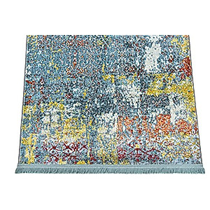 Unique Loom Baracoa Collection Bright Tones Vintage Traditional Runner Rug, 2' 7" x 10' 0", Teal/Ivory