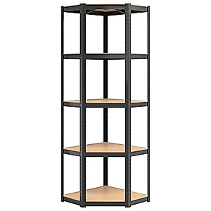 Tidyard 4 Piece 5-Layer Shelves Steel Engineered Wood Storage Organizer Shelf Racks Display Stand Anthracite for Kitchen, Bathroom, Warehouse, Basement, Laundry Room