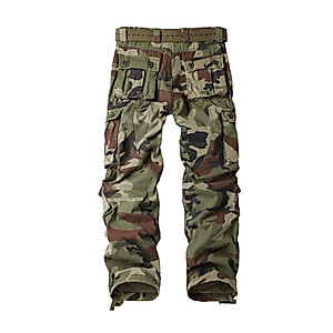 AKARMY Men's Casual Cargo Pants Military Army Camo Pants Combat Work Pants with 8 Pockets(No Belt) Battlefield Camo 32