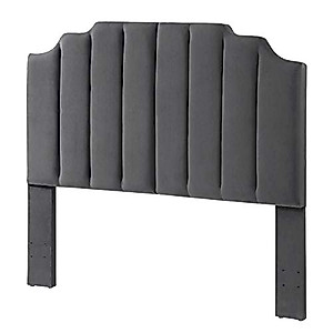 24KF Velvet Upholstered Tufted Queen headboard Full headboard with Vertical Channel Design Queen/Full Headboard -Dark Gray