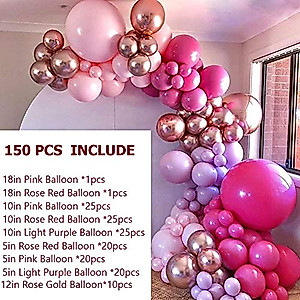 ONANA Hot Pink Balloon Garland Arch Kit, 150Pcs Pink Rose Gold Chrome Balloons for Birthday Wedding Party Balloons Decorations, Baby Shower Decorations for Girl