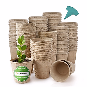 GROWNEER 120 Packs 3 Inch Peat Pots Plant Starters for Seedling with 15 Pcs Plant Labels, Biodegradable Herb Seed Starter Pots Kits, Garden Germination Nursery Pot