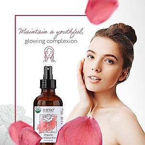 HBNO Organic Rose Floral Water - Huge 4 oz (120ml) Value Size - for Face, Body, Skin, Lips, Hair, Nails, Lotions, Spray - 4 OZ (120 ml)