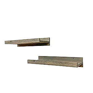 del Hutson Designs 24 Inch Rustic Luxe Farmhouse Solid Natural Pine Wood Wall Mount Display Picture Ledge Floating Shelf Pair, Gray (Set of 2)