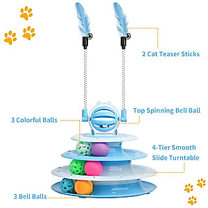 Goosheep Cat Toys Interactive Cat Toys for Indoor Cats Kitten Toys Interactive Cat Toy Cat Puzzle Toy Cat Ball Toy with 2 Cat Teasers (Blue)