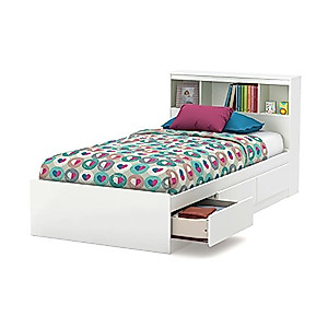 South Shore Reevo Twin Mates Bed With Bookcase Headboard (39"), Pure White