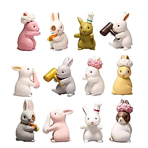 Hvogvok Rabbit Doll, Rabbit Toy, Rabbit Character Set, Fairy Tale Garden Decoration, Cake Topper Decoration/12-Piece Set