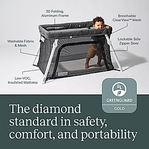 Guava Lotus Travel Crib Bundle with Quilted Sheet & Mattress | Play Yard with Lightweight Backpack Design | Certified Baby Safe Portable Crib | Folding Portable Playpen for Babies & Toddlers