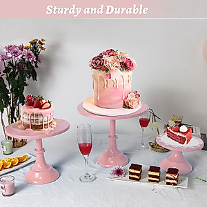 PNBO 3pcs Round Cake Stands - Pink Small Cake Stand Set - Cake Display Stands for Dessert Table - Cake Plate for Girl's Birthday Parties,Baby Shower,Weddings,Graduation Ceremonies,Anniversaries