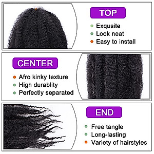 ZRQ 8 Packs Marley Hair Crochet Braids,24 Inch Afro Kinky Marley Braiding Hair, Synthetic Curly Twist Marley Hair, Long Springy Afro Twist Hair Extensions (1B#,8 Packs)