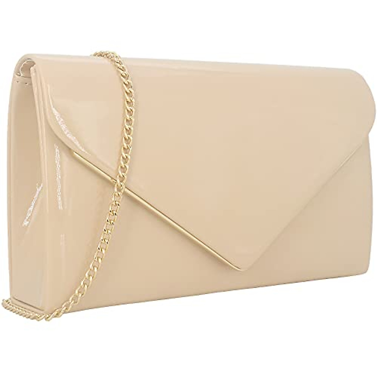 MOJISOLO Women's Evening Clutch Bags for Formal Cocktail Prom Wedding Party Patent Leather Dressy Foldover Purse Nude