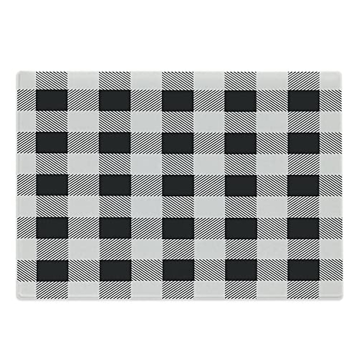 Lunarable Plaid Cutting Board, Monochrome Traditional Lumberjack Pattern Repating Checkered Squares Design, Decorative Tempered Glass Cutting and Serving Board, Large Size, Grey Black