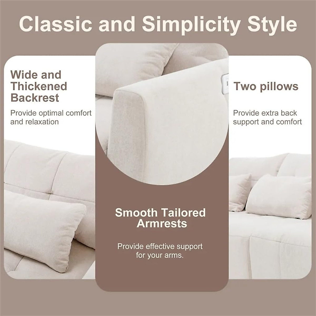 FANCUF 113.3" Sectional Sofa,Comfort Convertible Couch 3-Seat L-Shaped Sofa with Movable Ottoman and