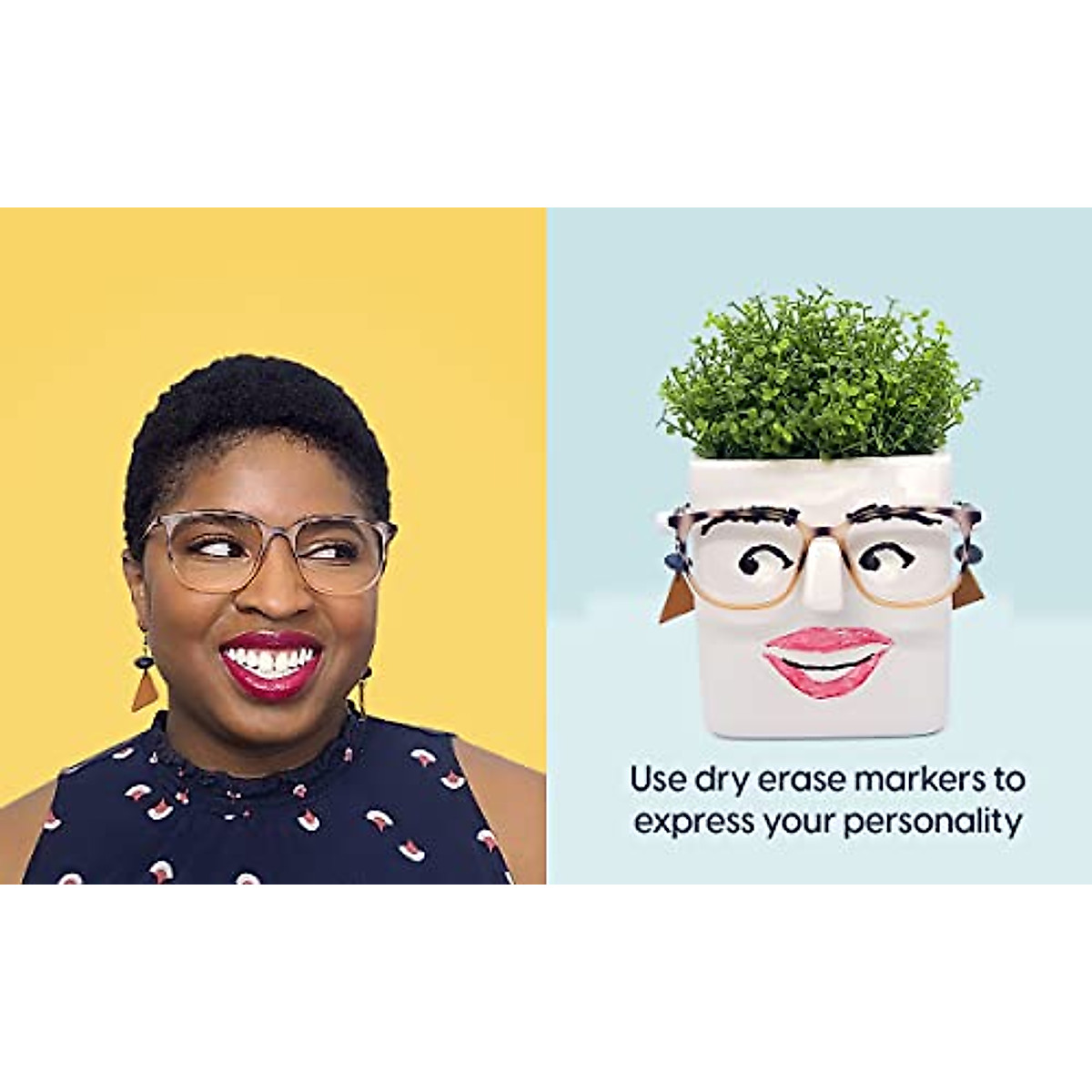 30 Watt Face Plant, Novelty Planter Holds Small Plants, Glasses & You Can Draw on It. Elegant Ceramic Pot for Succulents, Cacti or Your Average Fern, Perfect Gifting