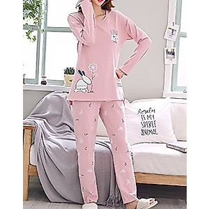 Vopmocld Young Girls Lovely Bunny Pajama Sets Cotton Long Sleeve Pjs Clothes Sleepwear Shirts, Pink, 14