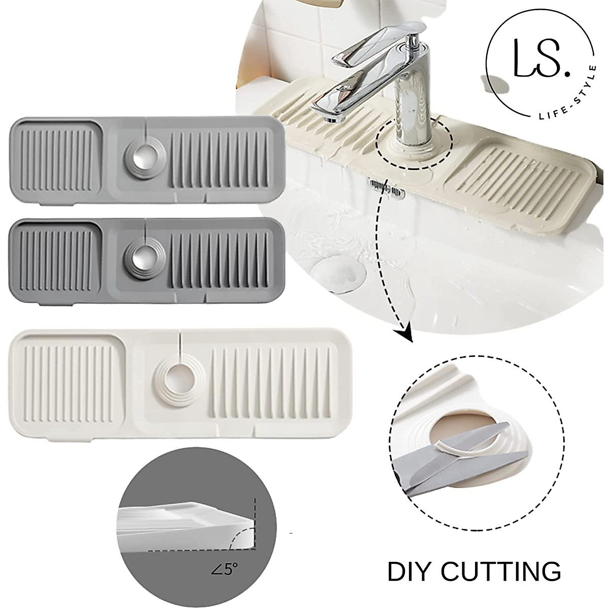 Life-Style, Silicone Faucet Mat, 17.7'' x 5.5'' Kitchen Sink Splash Guard,Sink Draining Pad Behind Faucet, 3 colors… (dark grey)