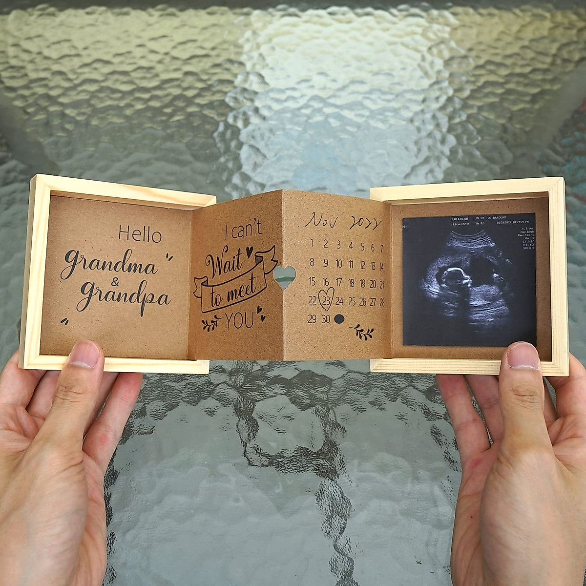 HAMUIERS Pregnancy Announcement for Grandparents, Grandparents Baby Announcement Ideas Sonogram Picture Frame Wooden Keepsake Box, First Time Grandparents Gift
