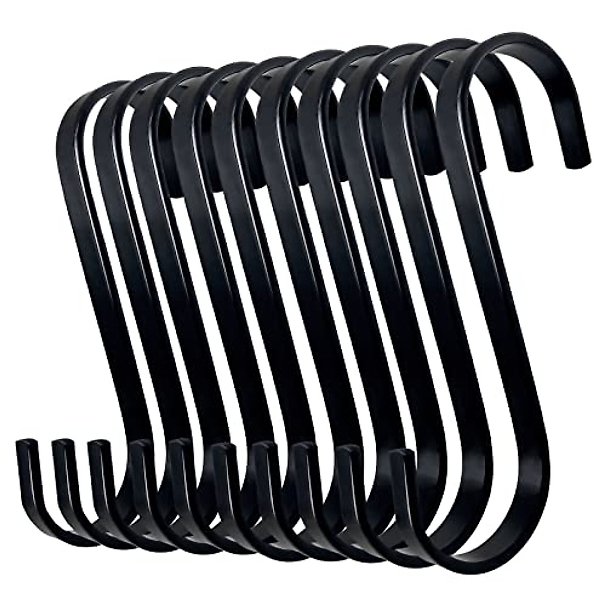 WEYEEN 10PCS Black S Hooks 4.3 inch，Heavy Duty S Hooks for Hanging Plants Outdoor Kitchenware Pan Pots Utensils Closet Clothes Bags Towels Kitchen Hooks Hanger