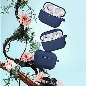 R-fun AirPods Pro Case Cover with Keychain, Full Protective Silicone AirPods Skin Cover for Women Men with Apple 2019 Latest AirPods Pro Case, Front LED Visible-Midnight Blue