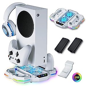 Narati RGB Cooling Charging Stand with Fan for Xbox Series S, 2X 1400mAh Rechargeable Batteries, Cooling System, Charger Station, Headset Hook Accessories for Xbox S