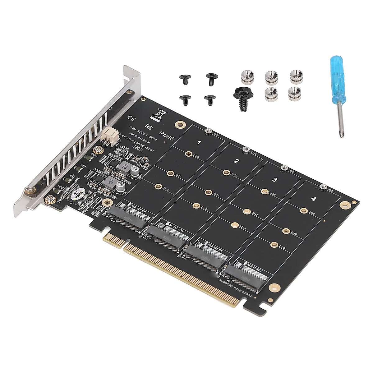 M.2 NVME SSD to PCIE X16 Adapter, 4x32Gbps M.2 NVME (m Key) SSD to PCIe 3.0 x 4 Port Host Controller Expansion Card with Individual LED Indicator
