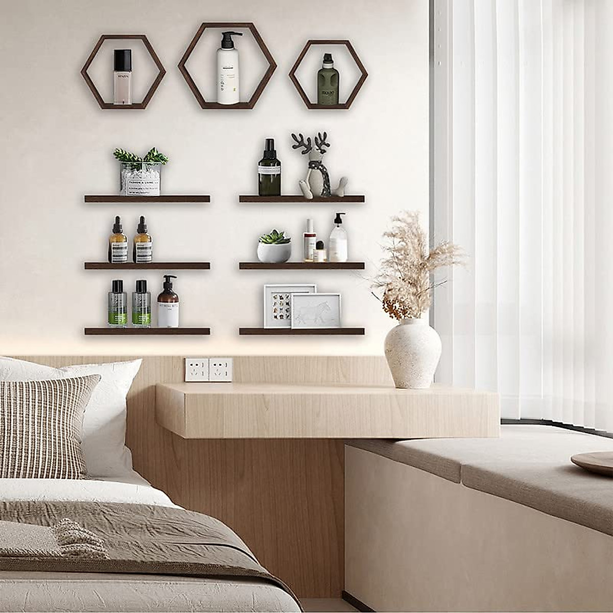 Jiofaviu 6 PCS Floating Shelves Set for Wall Décor, Wall Mounted Cube, Farmhouse Style Floating Shelf for Living Room, Bedroom, Home Decor Furniture