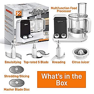 NutriChef Ultra Quiet 600 Watt Powered Electric Processor & Vegetable Chopper Multipurpose 12 Cup Processor, Speed Function for Easy Food Prep-6 Attachment Blades NCFP8, Day White