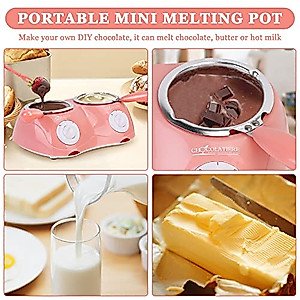 Outamateur Chocolate Melting Pot Electric Chocolate Fondue Mini Fondue Candy Maker with Double Melting Pot for Milk Chocolate,Cheese,Butter,Candy (Pink)