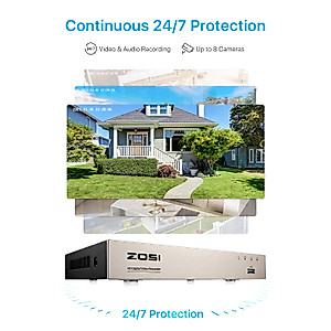 ZOSI 1080P 8CH Home Security Camera System, H.265+ 8 Channel 5MP Lite HD-TVI DVR Recorder and 8pcs 2MP 1920TVL Weatherproof CCTV Dome Cameras Indoor Outdoor, 80ft Night Vision, Remote Access