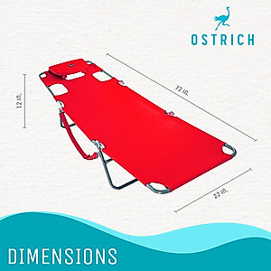 Ostrich Chaise Lounge Beach Chair for Adults with Face Hole - Versatile, Folding Lounger for Outside Pool, Sunbathing and Reading on Stomach - Deluxe, Foldable Laying Out Chair for Tanning (Red)