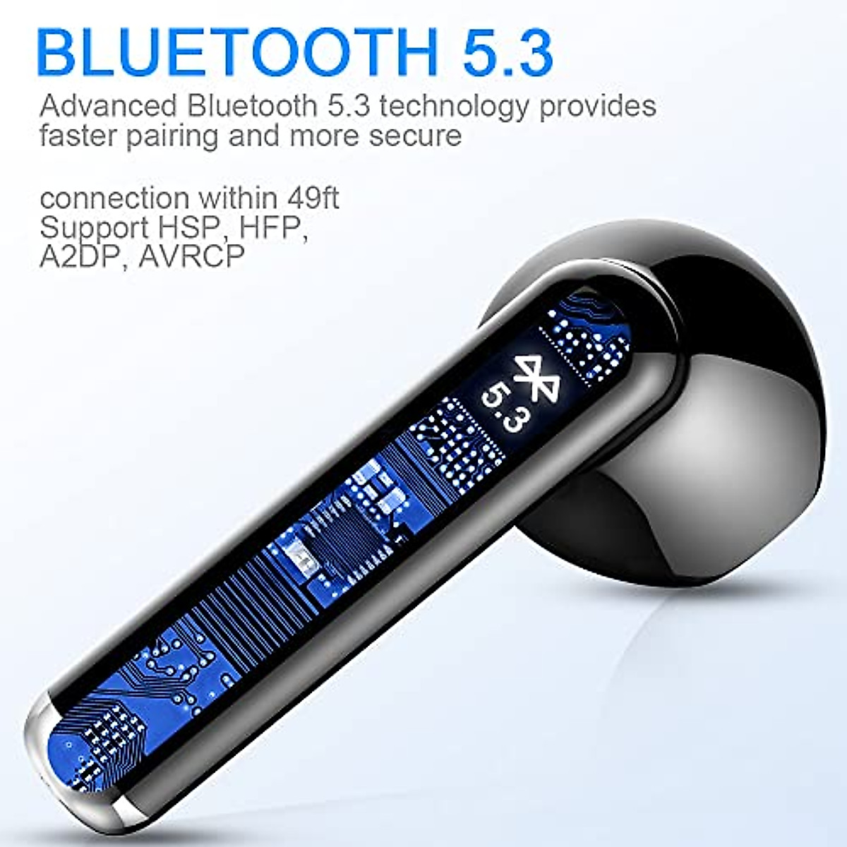 Wireless Earbud Bluetooth 5.3 Headphones, 4 Mic Call Noise Cancelling Wireless Ear Bud with LED Display, 25H Playtime Wireless Earphones, Waterproof Sport Headphones in Ear Buds for Android iOS