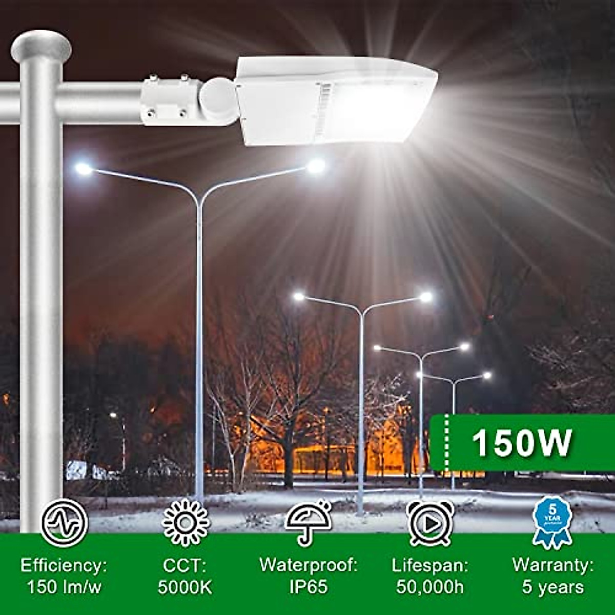 OSTEK LED Parking Lot Lights 150W 21000LM LED Shoebox Street Pole Lighting Fixture 5000K, Waterproof Outdoor Commercial Area Road Lighting for Stadium Roadways 100-277V DLC UL