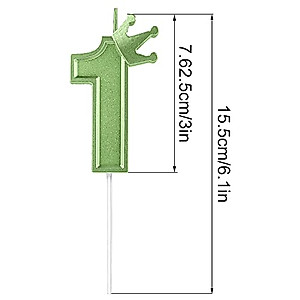 3inch Birthday Number Candle, 3D Candle Cake Topper with Crown Cake Numeral Candles Number Candles for Birthday Anniversary Parties (Green; 1)