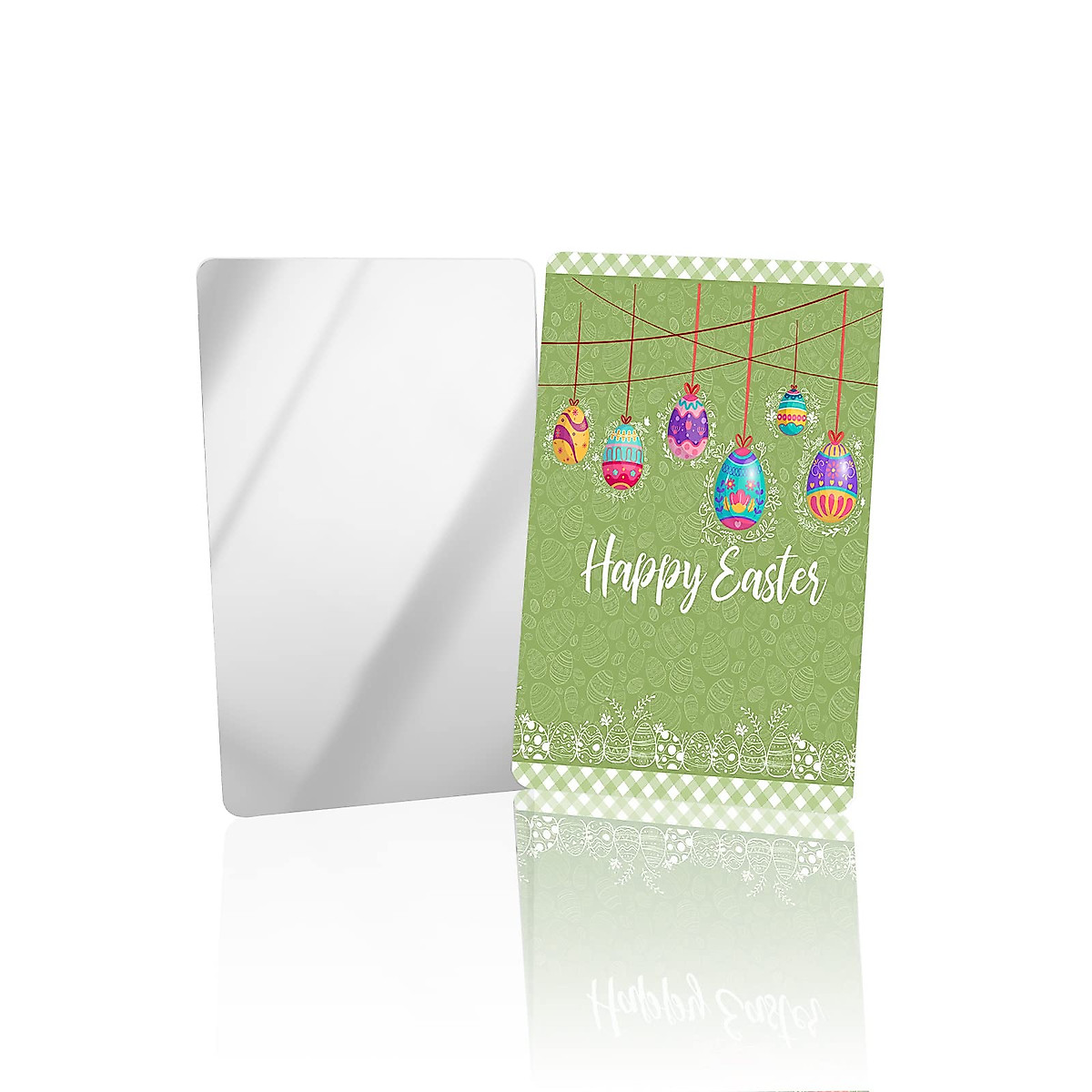 Carosoffe Easter Small Compact Mirror for Purse, Easter Egg White Line Hand Draw Green Travel Makeup Mirror for Women Men, Rectangular Handheld Compact Pocket Mirror 2 PCS