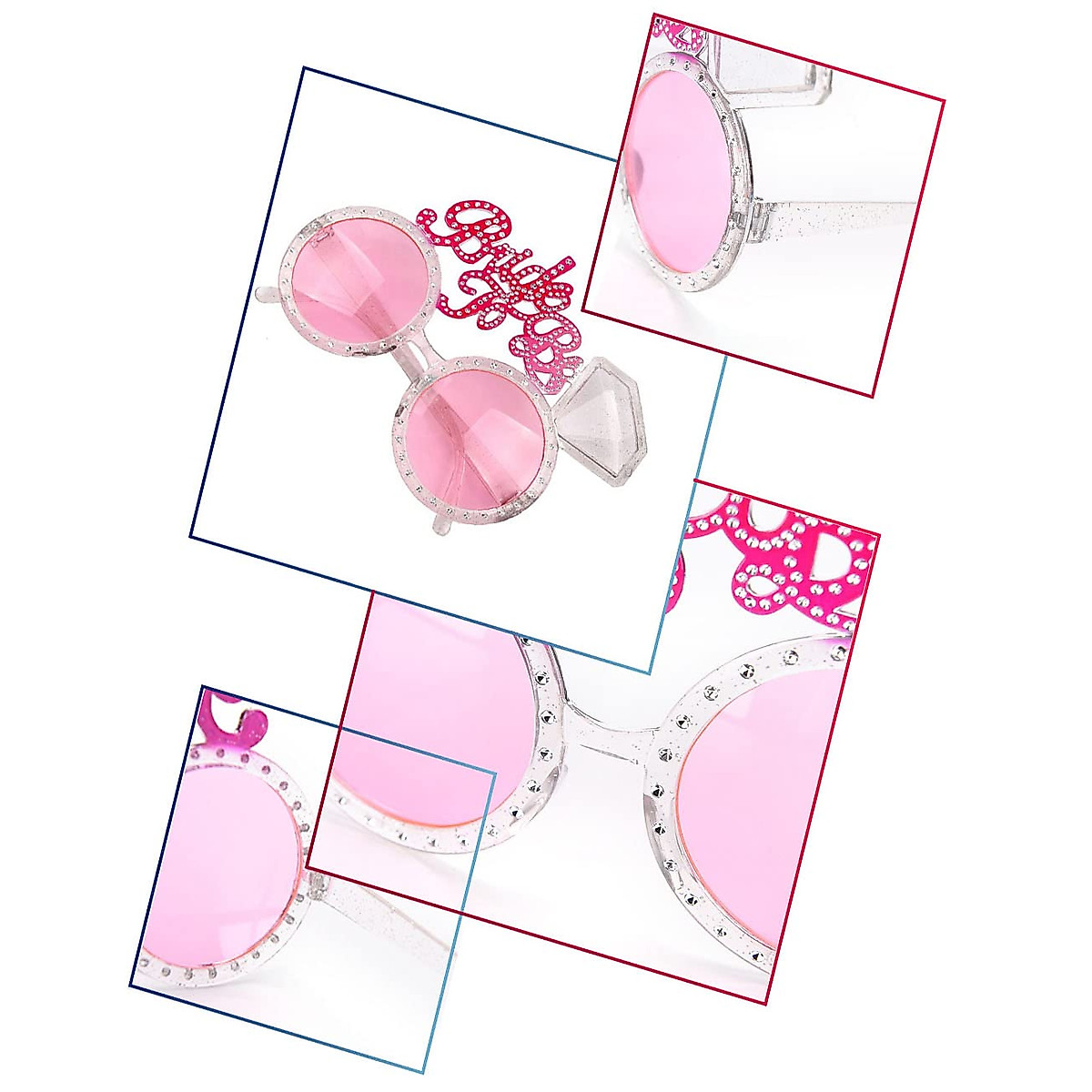 BIEAEIA Bachelorette Party Bride to Be Kit-1 White Double Ribbon Edge Center Cascade Bridal Wedding Veil with Comb,1 Bride to Be Satin Sash, 1 Badge, 1 leg lace. 1 Pink Bride to be glasses