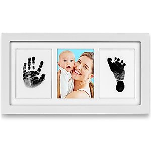 Baby Handprint and Footprint Kit(Safe Clean-Touch Ink Pad for Prints), Picture Frame in Elegant White Natural Wood, Baby Keepsake Frame, Baby Shower Gifts, Non-Toxic, Baby Safe(White)