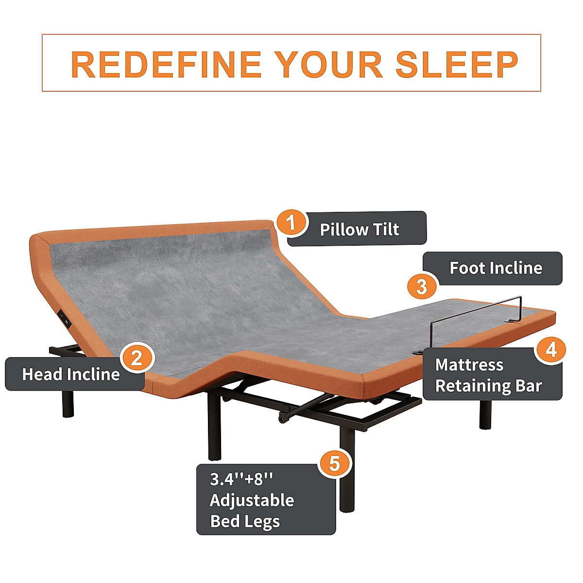 Split King Adjustable Bed Frame + 14” Hybrid Matt, Bed Base with Massage, Pillow-tilt, Smart APP Control, Ergonomic Incline, Zero Gravity, Dual USB Port, Under Bed Light, Wireless Remote, 5000 Series
