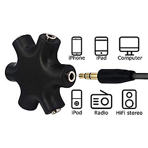 onelinkmore Headphone Splitter, 5-Jack 3.5 mm Audio Headphone Splitter Stereo Audio Headset Adapter, Audio Earbuds Earphones Plug 5 Way 1 Male to 4 Female Splitter with 3.5mm Stereo Cable