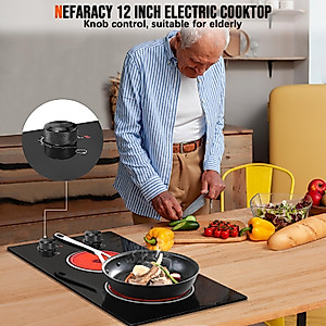 2 Burner Electric Stove, Nefaracy 12 Inch Electric Cooktop with Knob Control, Countertop & Built-in Electrical Stove Top, 2000W Ceramic Cooktop 110V, 9 Heating Level, Residual Heat Indicator, Plug in